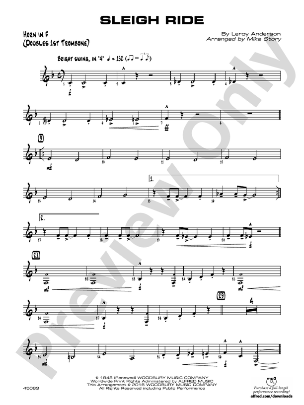 Sleigh Ride: 1st F Horn: 1st F Horn Part - Digital Sheet Music Download