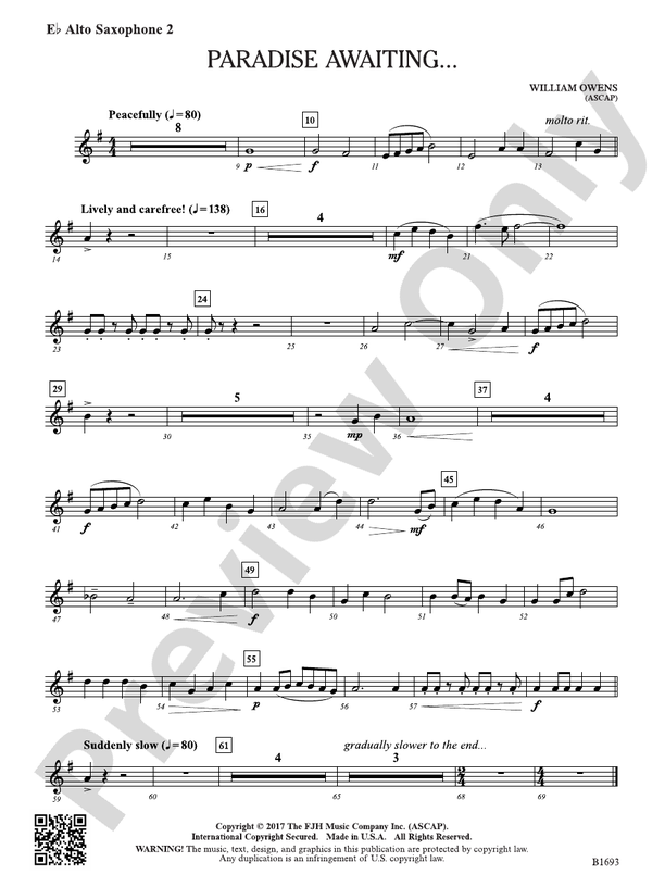 Paradise Awaiting...: E-flat Alto Saxophone 2: E-flat Alto Saxophone 2 Part: William Owens ...