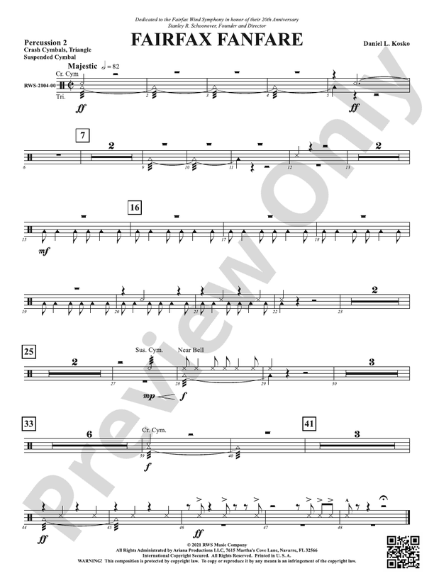 Fairfax Fanfare: 2nd Percussion: 2nd Percussion Part: Daniel Kosko - Digital Sheet Music Download