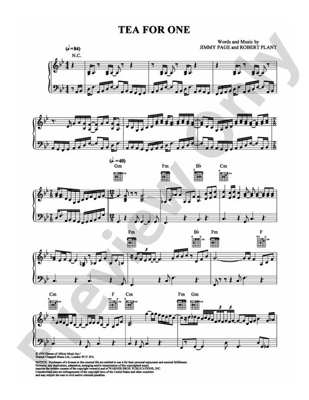 Tea For One: Piano/Vocal/Chords: Led Zeppelin - Digital Sheet Music ...