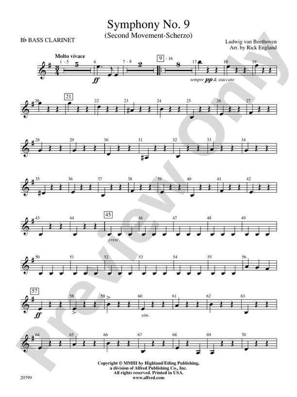 Symphony No. 9 (2nd Movement): B-flat Bass Clarinet: B-flat Bass Clarinet Part - Digital Sheet ...