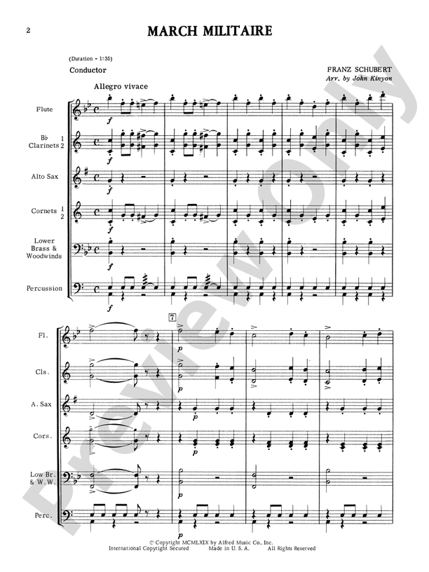 March Militaire: Concert Band Conductor Score & Parts: Franz Schubert - Digital Sheet Music Download