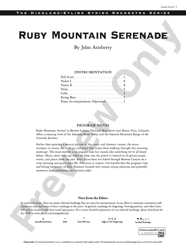 Ruby Mountain Serenade: String Orchestra Conductor Score & Parts: John ...