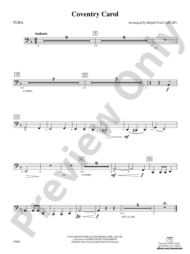 Coventry Carol: Tuba: Tuba Part - Digital Sheet Music Download