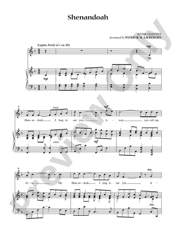 Shenandoah [High Voice]: Voice - Digital Sheet Music Download