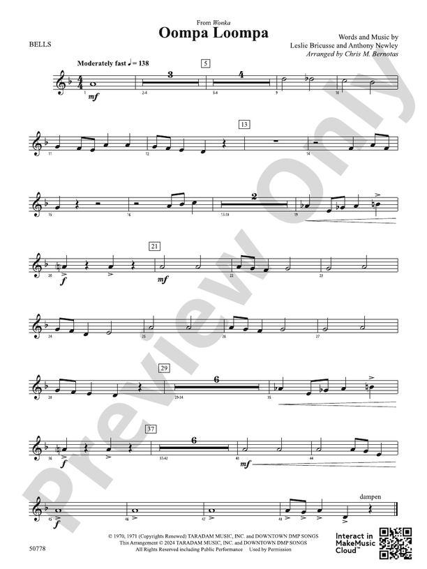 Oompa Loompa: Mallets: Mallets Part - Digital Sheet Music Download