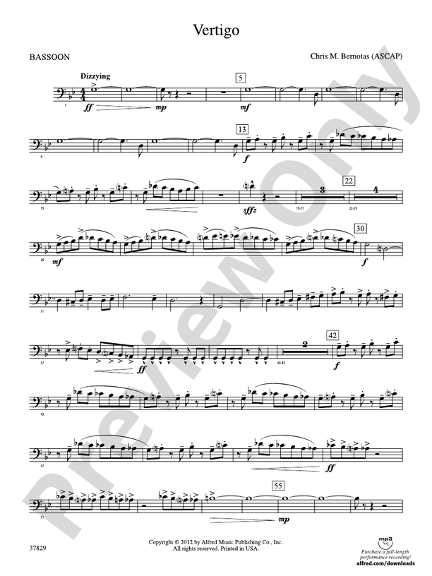 Vertigo: Bassoon: Bassoon Part - Digital Sheet Music Download