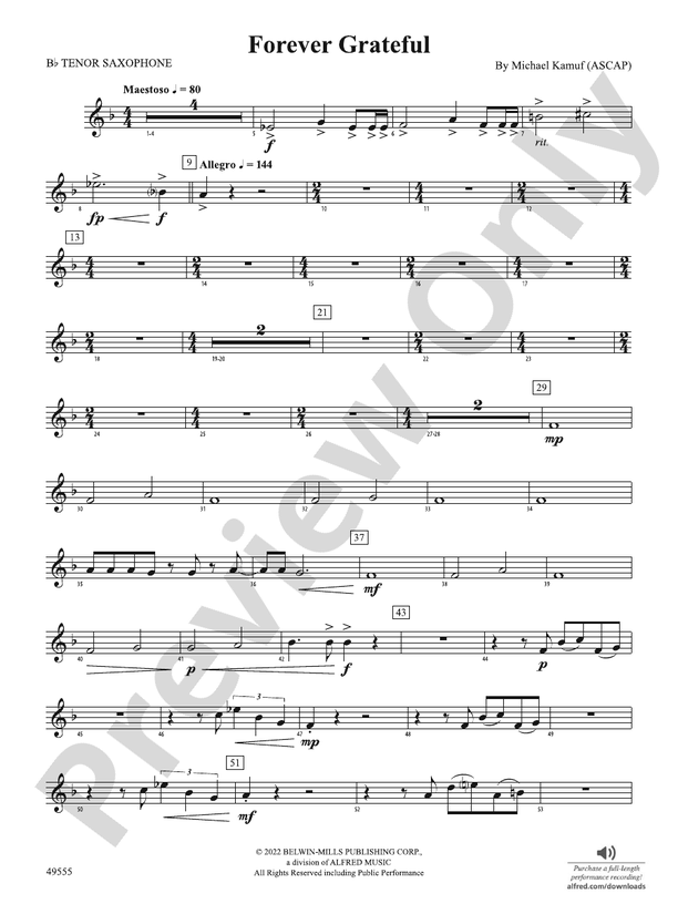 Forever Grateful: B-flat Tenor Saxophone: B-flat Tenor Saxophone Part ...