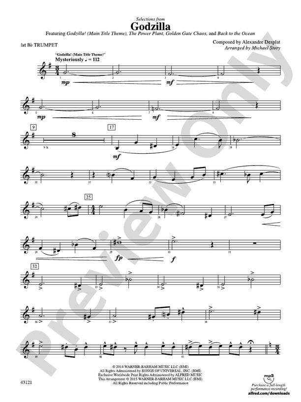 Godzilla, Selections from: 1st B-flat Trumpet: 1st B-flat Trumpet Part ...