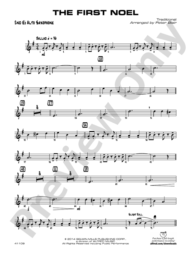 The First Noel: 2nd E-flat Alto Saxophone: 2nd E-flat Alto Saxophone Part - Digital Sheet Music ...