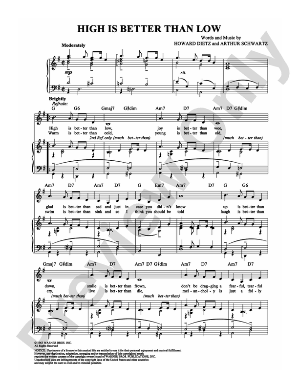 High Is Better Than Low: Piano/Vocal/Chords: Arthur Schwartz - Digital ...