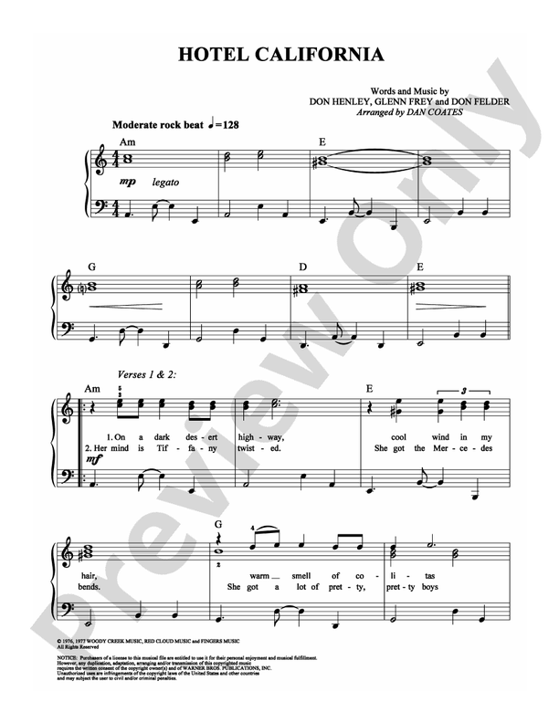 Hotel California: Easy Piano: Don Henley - Digital Sheet Music Download