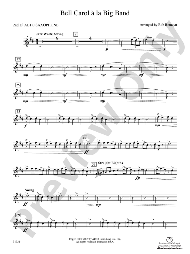 Bell Carol a la Big Band: 2nd E-flat Alto Saxophone: 2nd E-flat Alto Saxophone Part - Digital ...