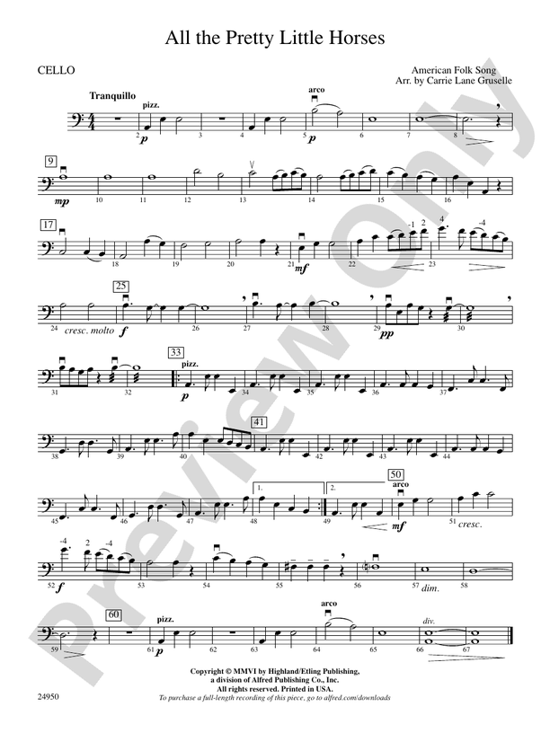 All the Pretty Little Horses: Cello: Cello Part - Digital Sheet Music ...