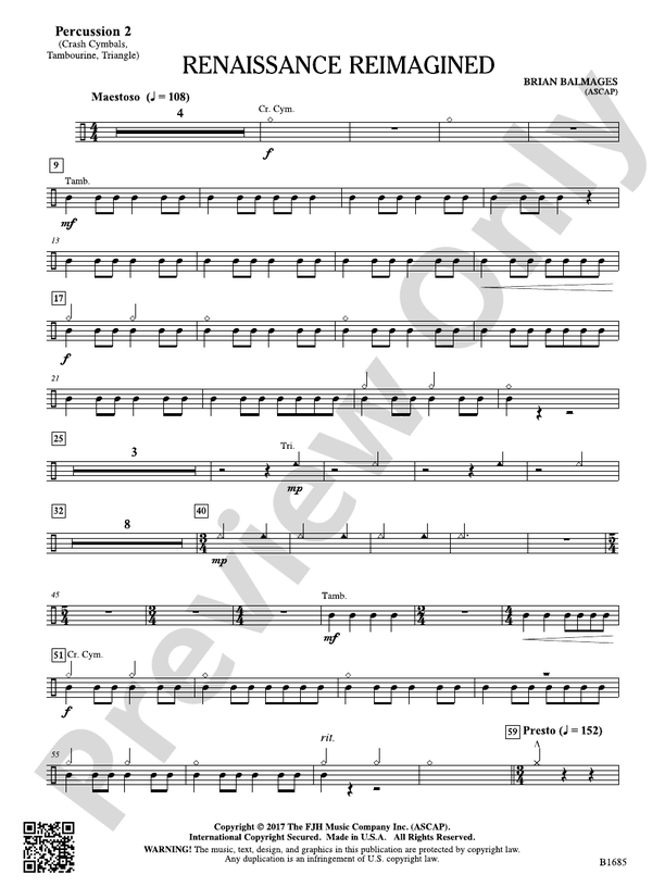Renaissance Reimagined: Percussion 2: Percussion 2 Part: Brian Balmages ...