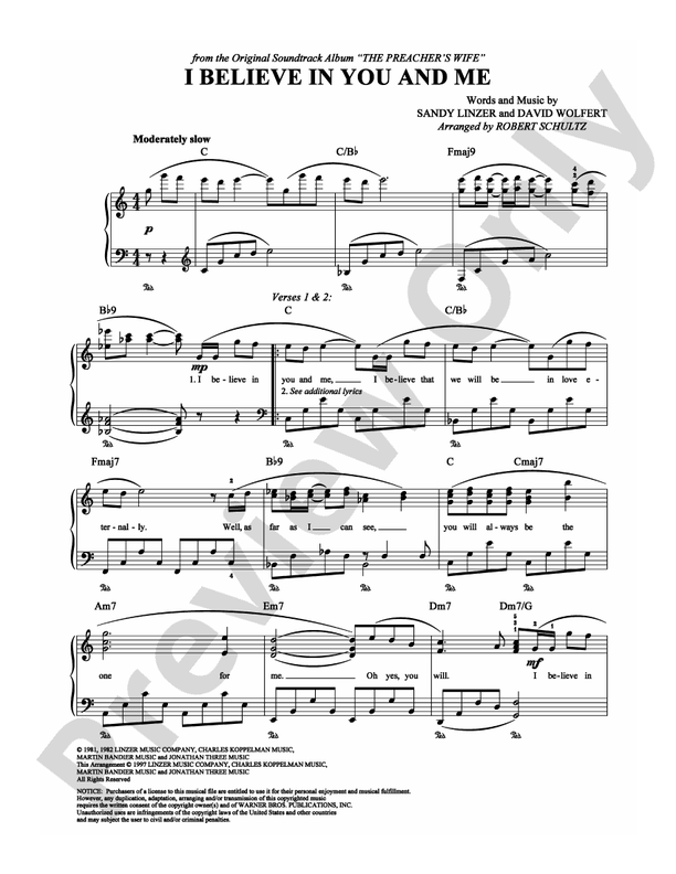 I Believe in You and Me: Piano/Vocal/Chords: Sandy Linzer - Digital ...