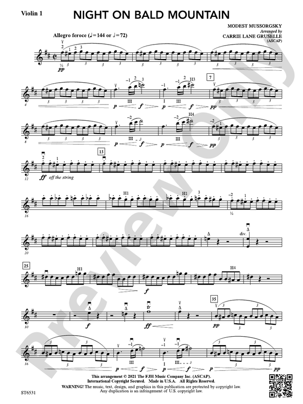 Night on Bald Mountain: Violin 1: Violin 1 Part: Modest Mussorgsky - Digital Sheet Music Download