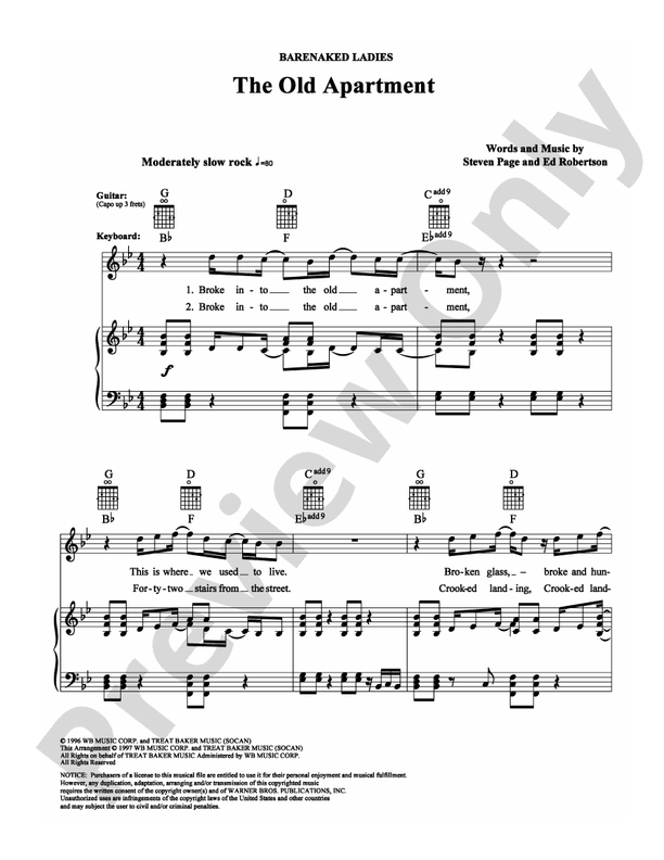 The Old Apartment: Piano/Vocal/Chords: Barenaked Ladies - Digital Sheet ...