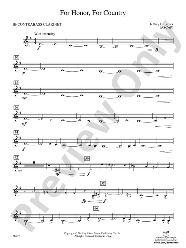 For Honor, For Country: (wp) B-flat Contrabass Clarinet: (wp) B-flat Contrabass Clarinet World ...