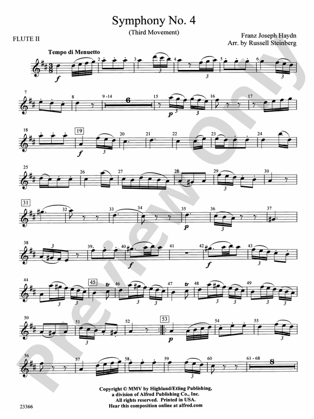 Symphony No. 4 (Third Movement): 2nd Flute: 2nd Flute Part - Digital ...
