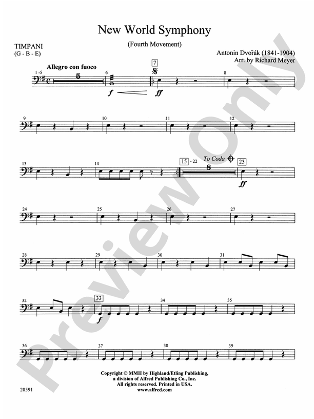New World Symphony (Fourth Movement): Timpani: Timpani Part - Digital Sheet Music Download