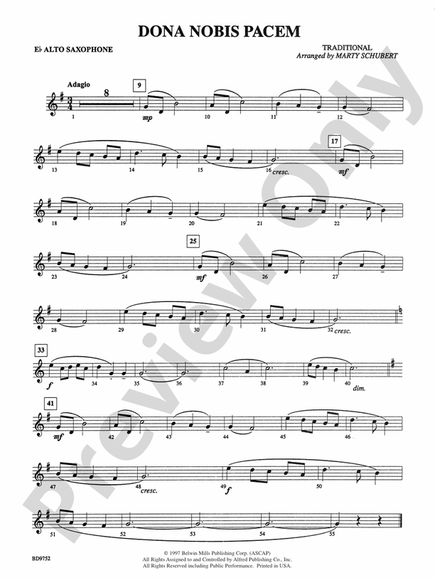 Dona Nobis Pacem: E-flat Alto Saxophone: E-flat Alto Saxophone Part ...