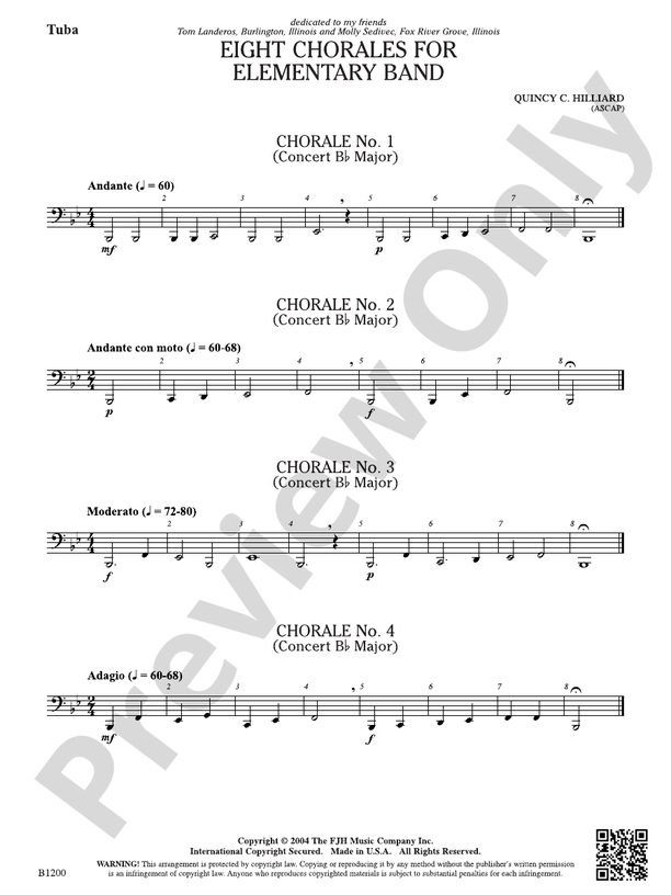 Eight Chorales for Elementary Band: Tuba: Tuba Part: Quincy C. Hilliard ...