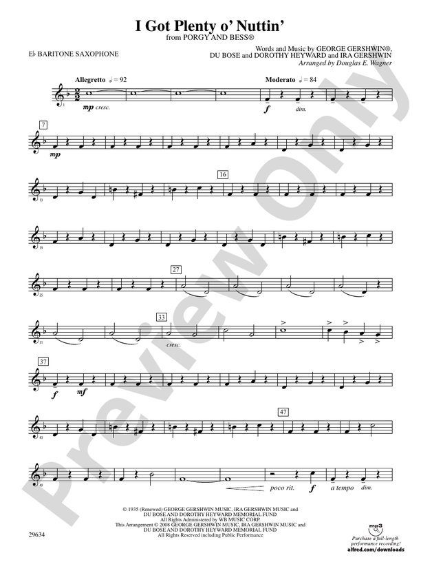 I Got Plenty o' Nuttin': E-flat Baritone Saxophone: E-flat Baritone ...