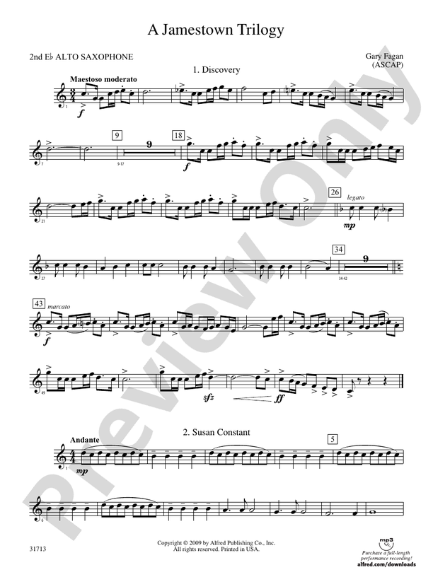 A Jamestown Trilogy: 2nd E-flat Alto Saxophone: 2nd E-flat Alto Saxophone Part - Digital Sheet ...