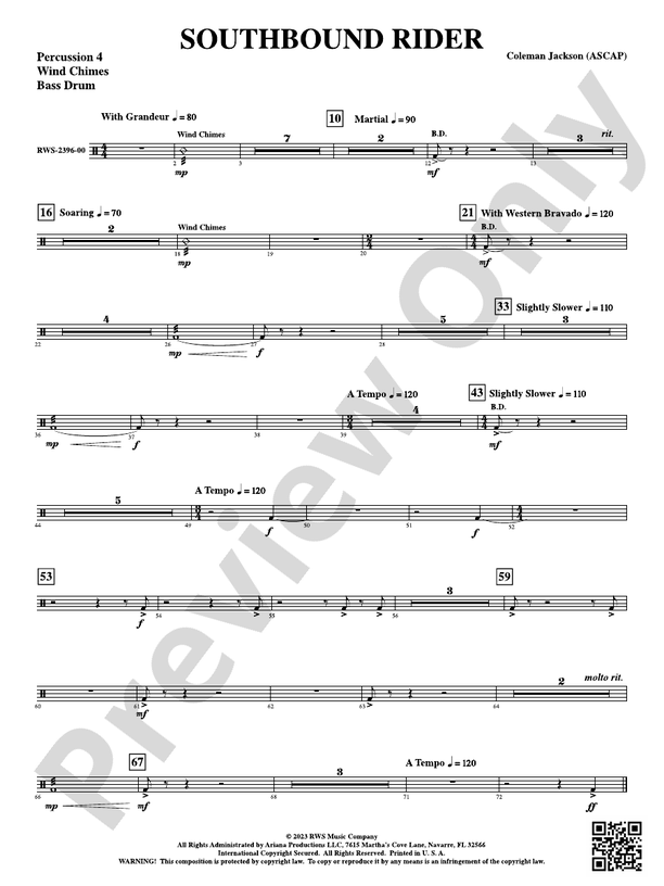Southbound Rider: 4th Percussion: 4th Percussion Part: Coleman Jackson ...
