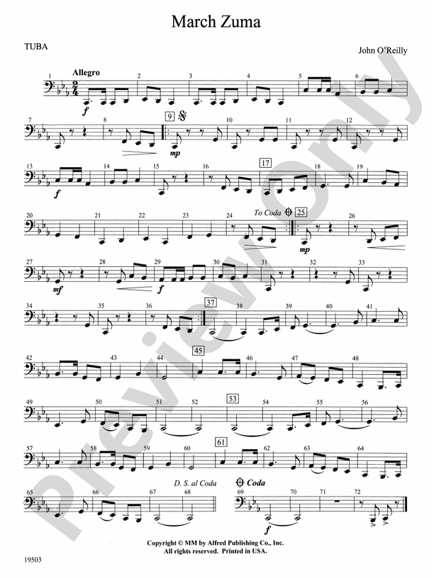 March Zuma: Tuba: Tuba Part - Digital Sheet Music Download