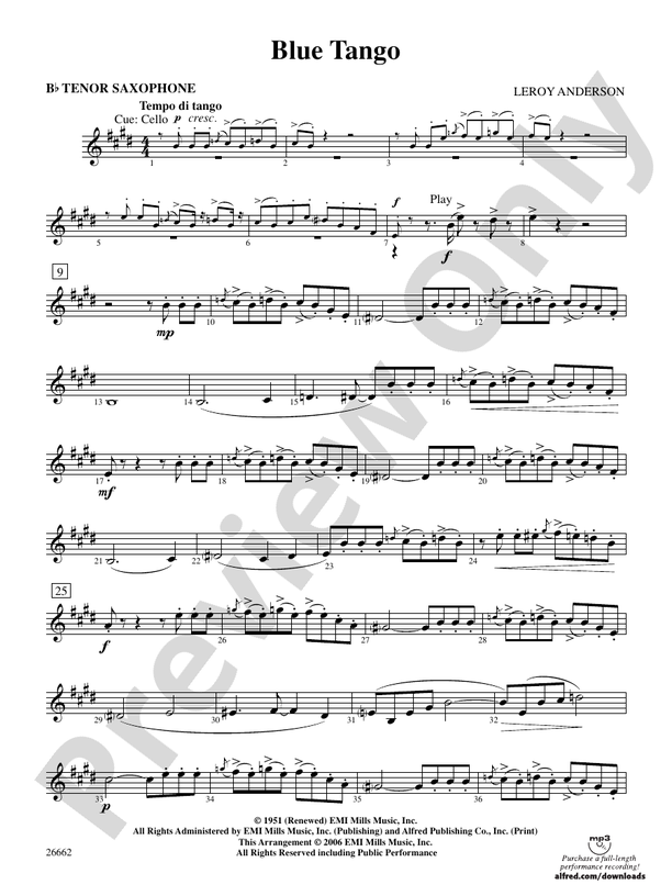 Blue Tango: B-flat Tenor Saxophone: B-flat Tenor Saxophone Part ...