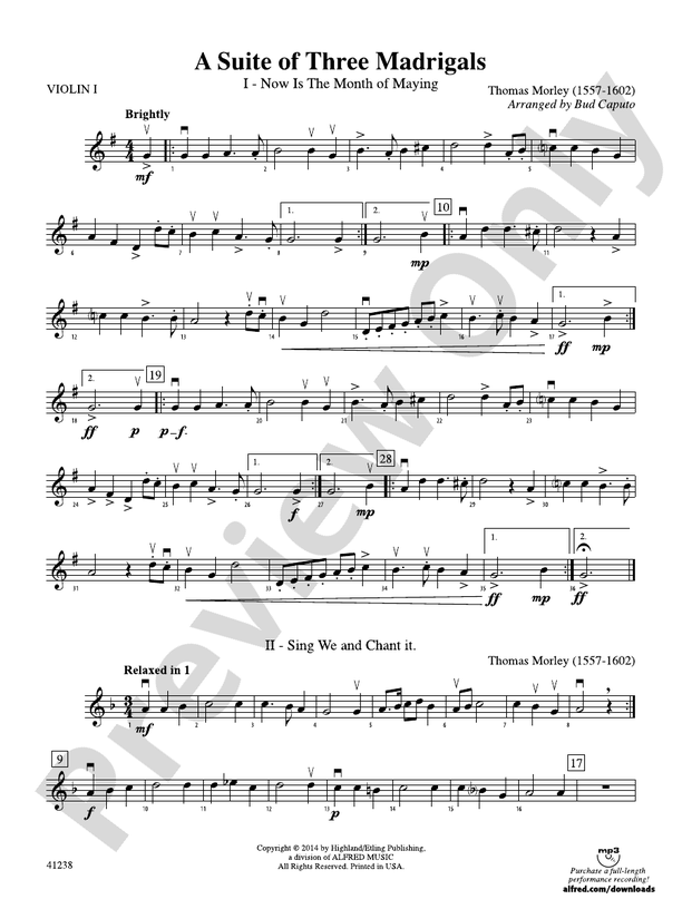 A Suite of Three Madrigals: 1st Violin: 1st Violin Part - Digital Sheet Music Download