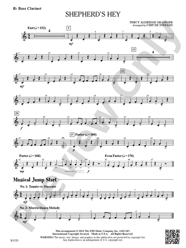 Shepherd's Hey: B-flat Bass Clarinet: B-flat Bass Clarinet Part ...