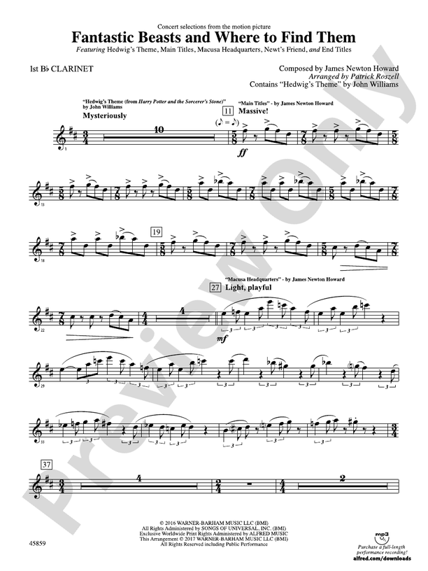 Fantastic Beasts and Where to Find Them: 1st B-flat Clarinet: 1st B ...
