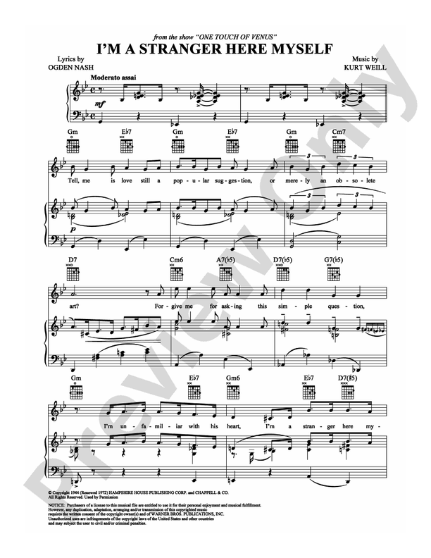 I'm a Stranger Here Myself: Piano/Vocal/Chords: Kurt Weill - Digital ...