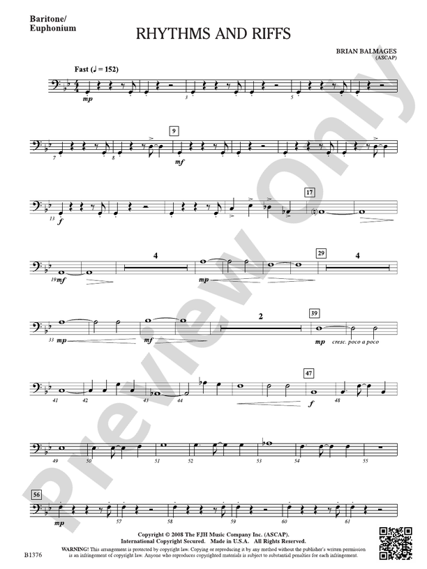 Rhythms and Riffs: Baritone/Euphonium: Baritone/Euphonium Part: Brian Balmages - Digital Sheet ...