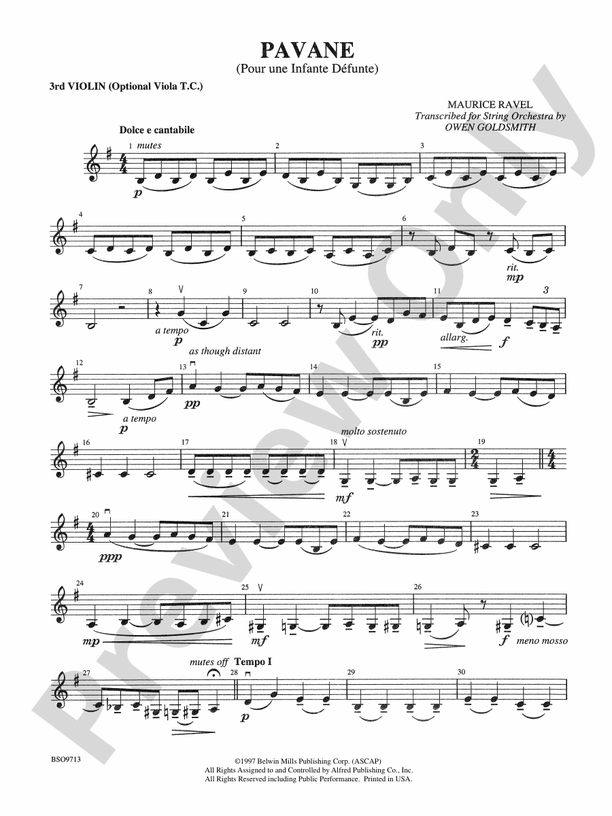 Pavane: 3rd Violin (Viola [TC]): 3rd Violin (Viola [TC]) Part - Digital ...
