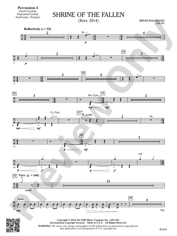 Shrine of the Fallen: Percussion 4: Percussion 4 Part: Brian Balmages - Digital Sheet Music Download