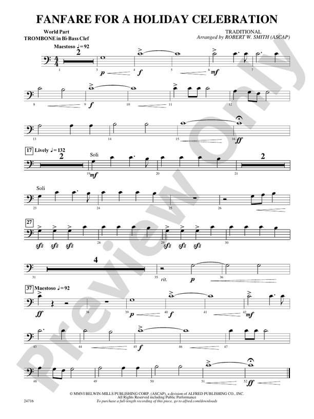 Fanfare for a Holiday Celebration: (wp) 1st B-flat Trombone B.C.: (wp ...
