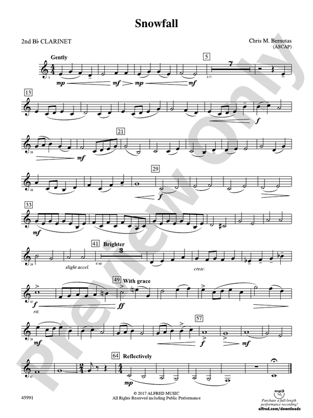 Snowfall: 2nd B-flat Clarinet: 2nd B-flat Clarinet Part - Digital Sheet ...