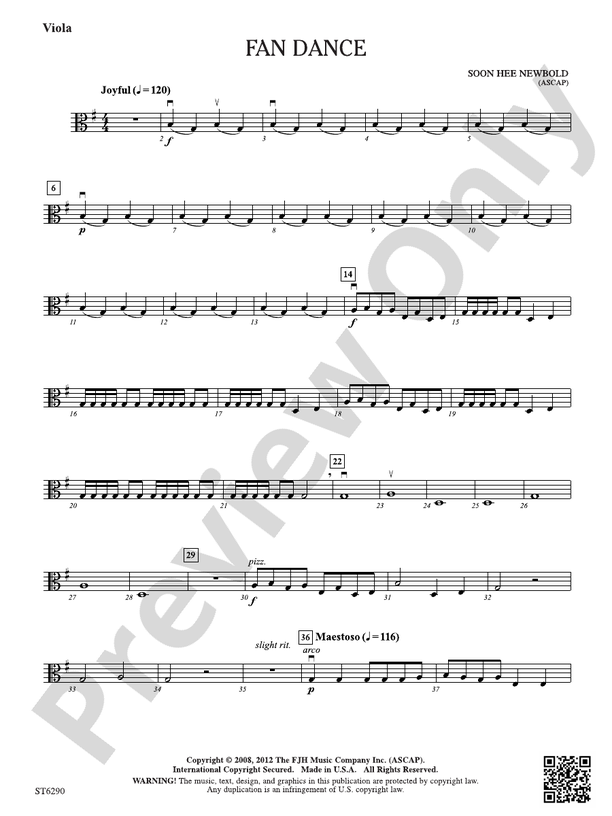 Fan Dance: Viola: Viola Part: Soon Hee Newbold - Digital Sheet Music ...