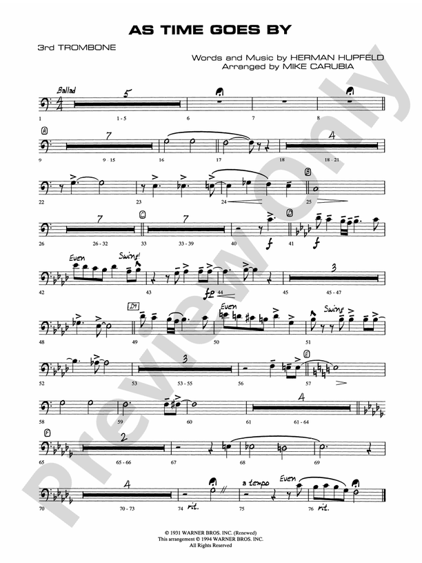 As Time Goes By: 3rd Trombone: 3rd Trombone Part - Digital Sheet Music Download