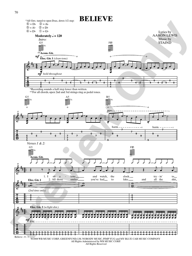 Believe: Guitar: Staind - Digital Sheet Music Download