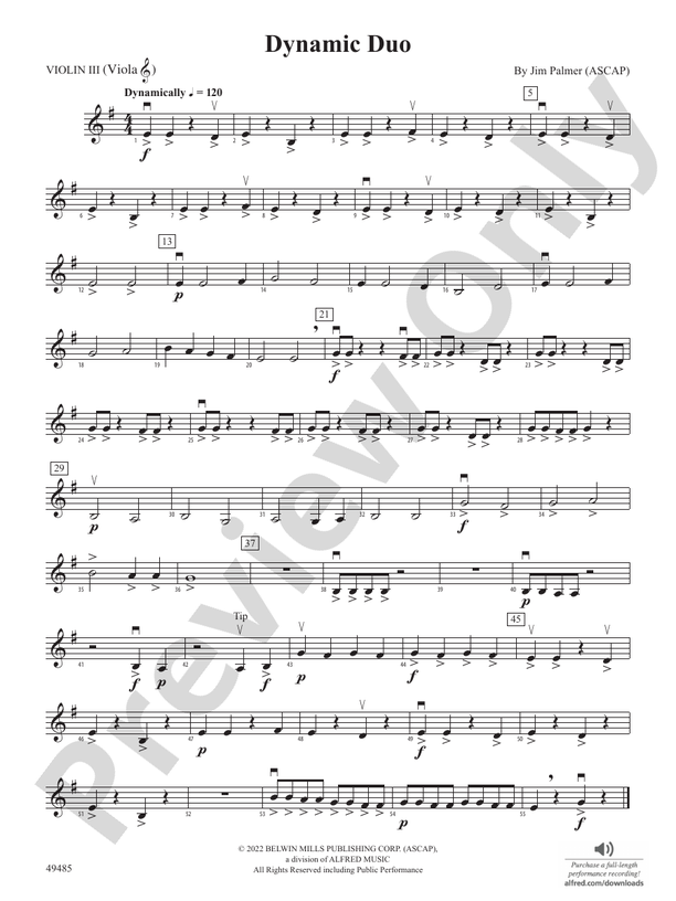 Dynamic Duo: 3rd Violin (Viola [TC]): 3rd Violin (Viola [TC]) Part ...