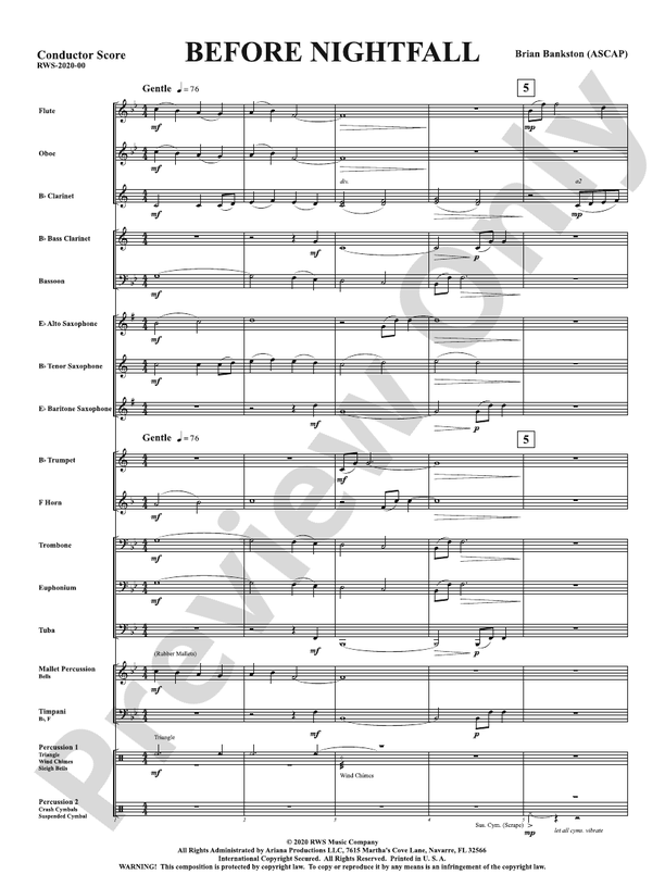 Before Nightfall: Concert Band Conductor Score & Parts: Brian Bankston - Digital Sheet Music ...