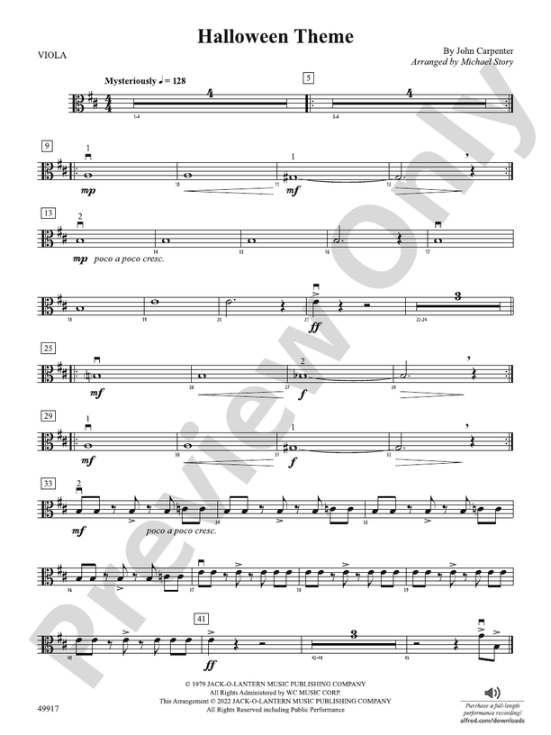 Halloween Theme: Viola: Viola Part - Digital Sheet Music Download
