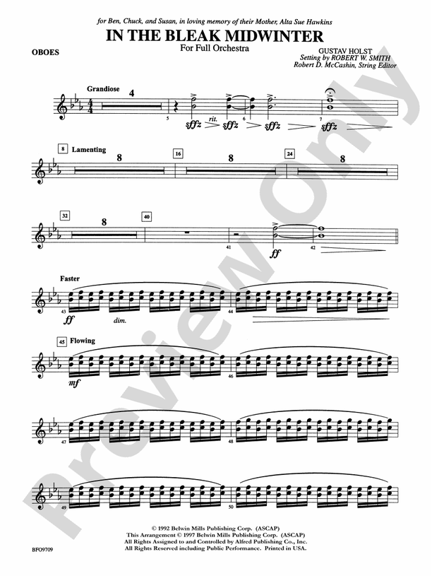 In The Bleak Midwinter Oboe Oboe Part Digital Sheet Music Download