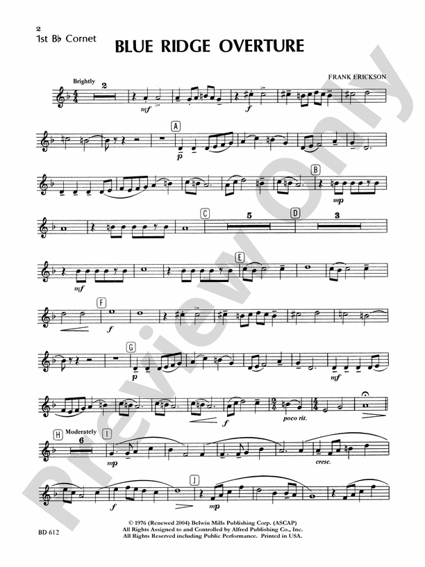 Blue Ridge Overture: 1st B-flat Cornet: 1st B-flat Cornet Part - Digital Sheet Music Download