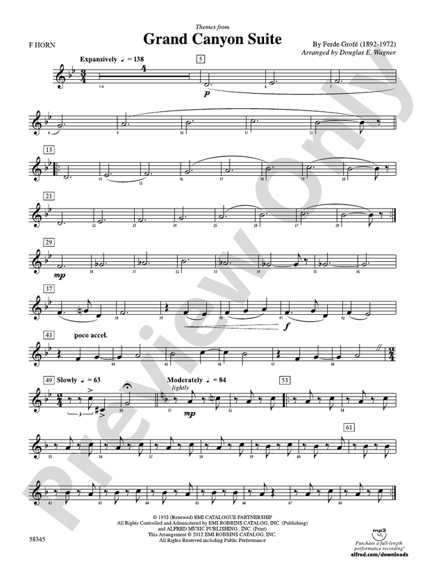 Grand Canyon Suite, Themes from: 1st F Horn: 1st F Horn Part - Digital ...